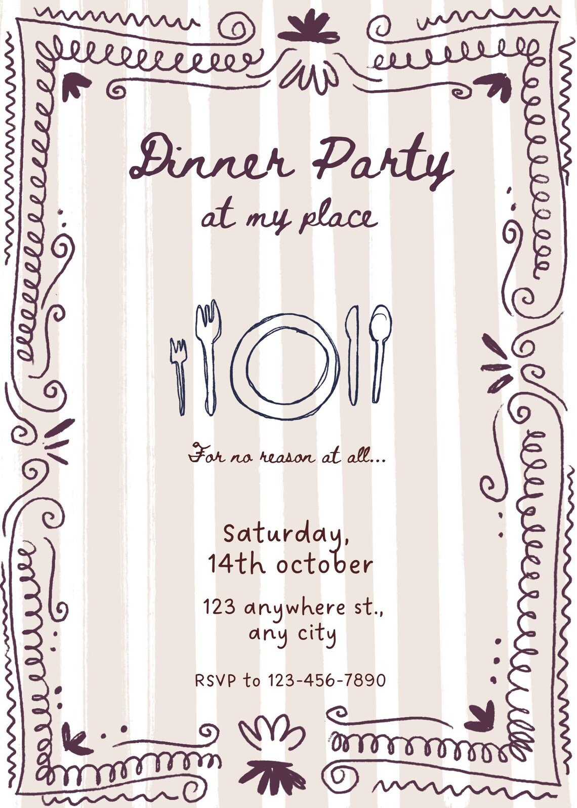 Dinner Party Invitation | Editable Canva Template | Hand-drawn Party ...