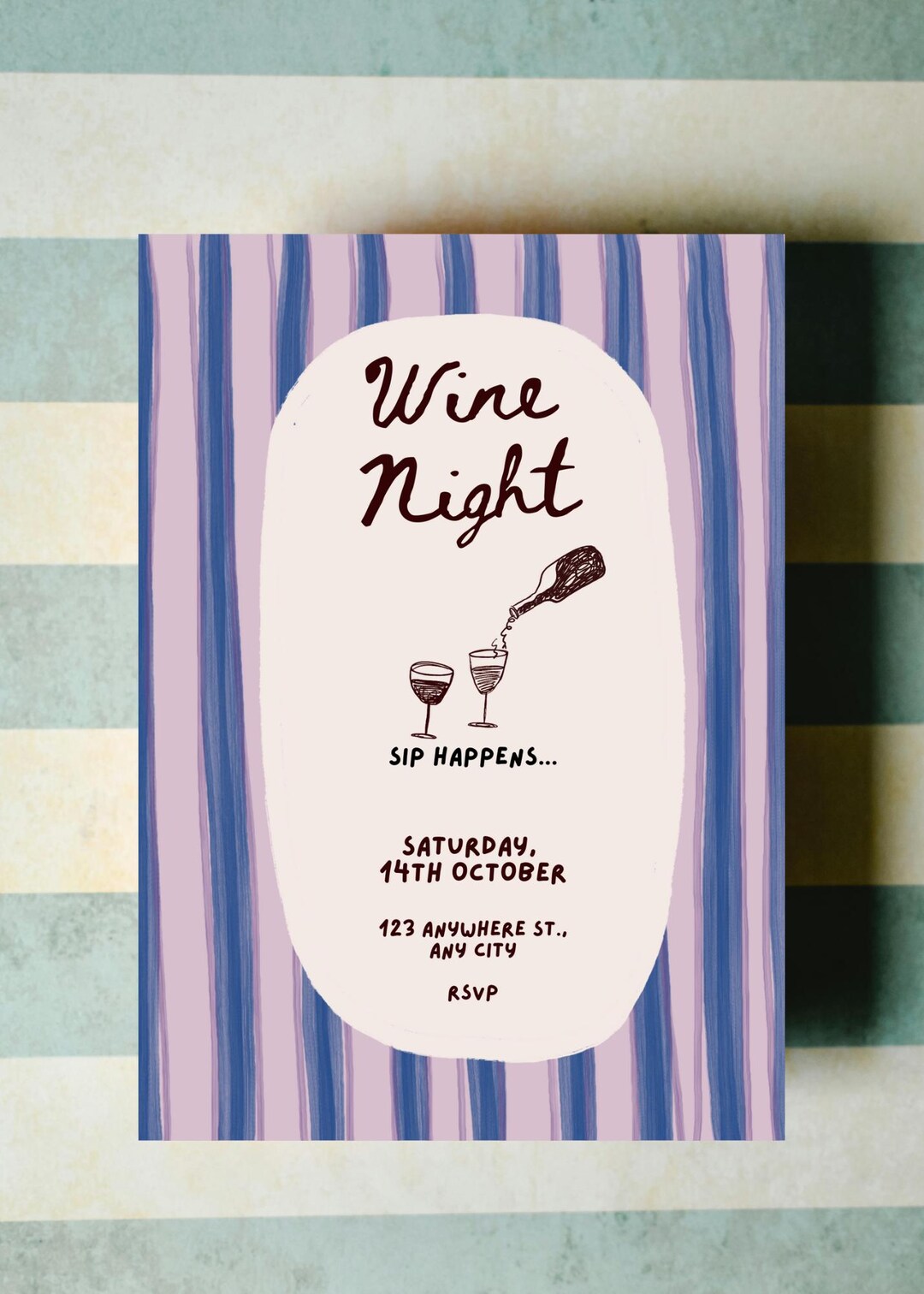 Wine Night Theme Invitation Template | Editable Canva Template | Hand ...