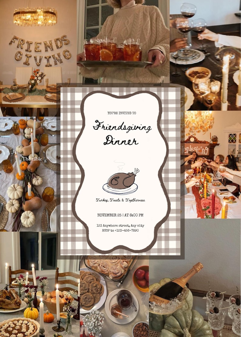 Friendsgiving Digital Invitation | Editable Canva Template ...