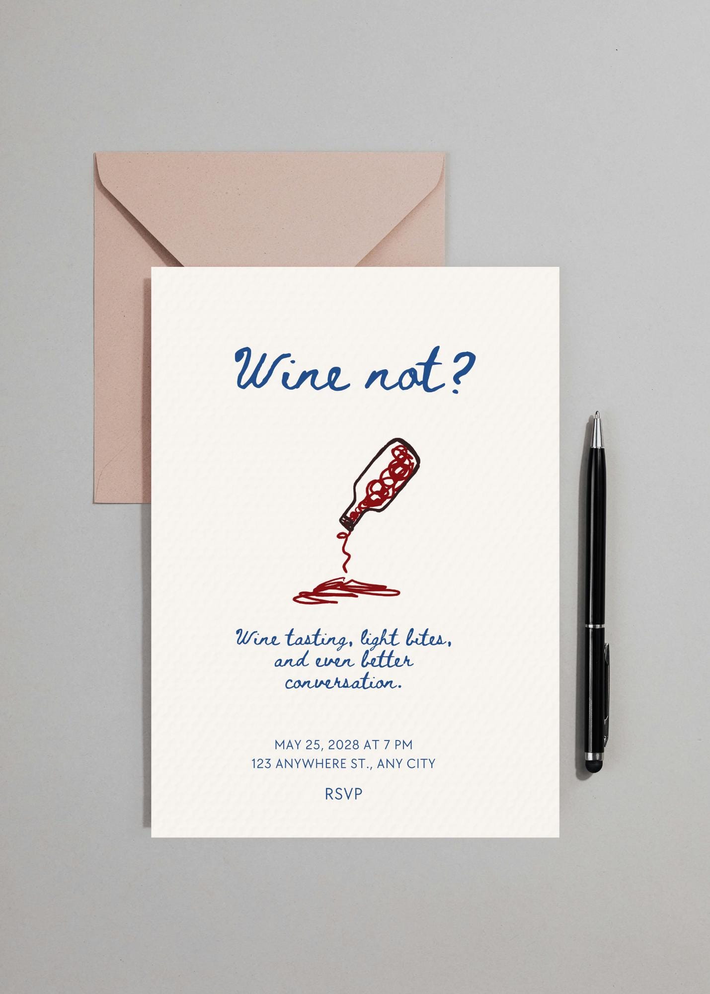 Wine Night Invitation | Editable Canva Template | Hand-drawn Party ...