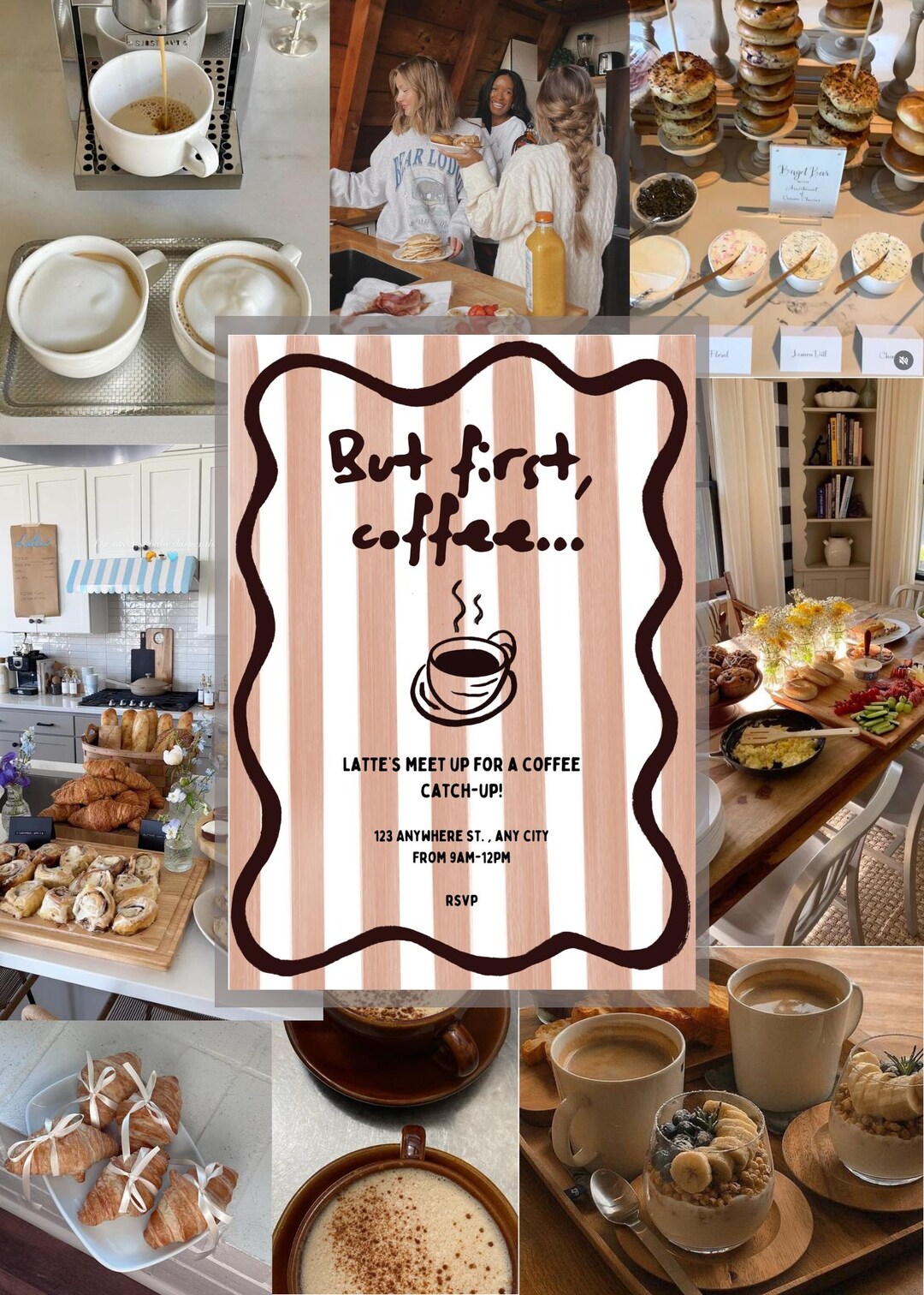 Coffee Theme Invitation| Editable Canva Template | Hand-drawn Party ...