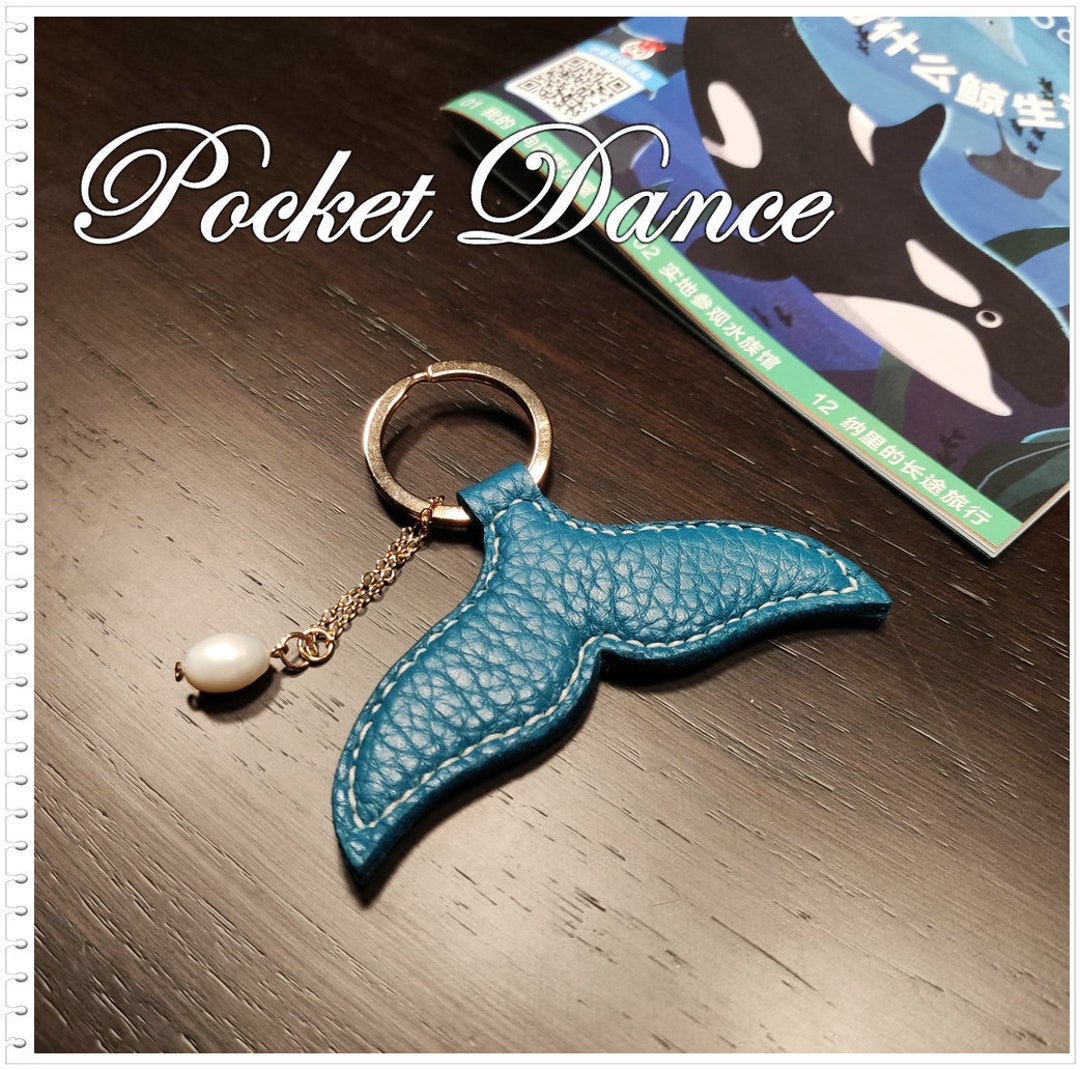 Ocean Blue Leather Mermaid Fish Tail Keychain, Leather Whale Key Chain ...