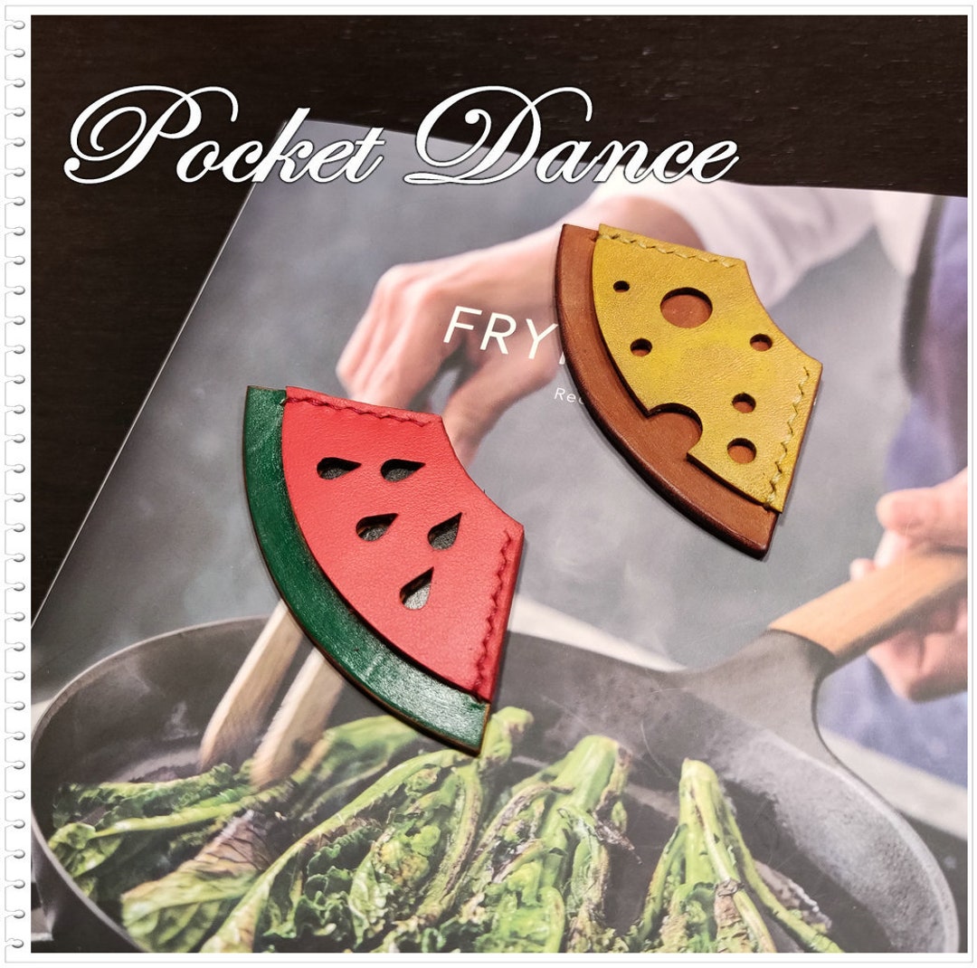 Handmade Leather Corner Bookmark: Cheese & Watermelon Design - Etsy