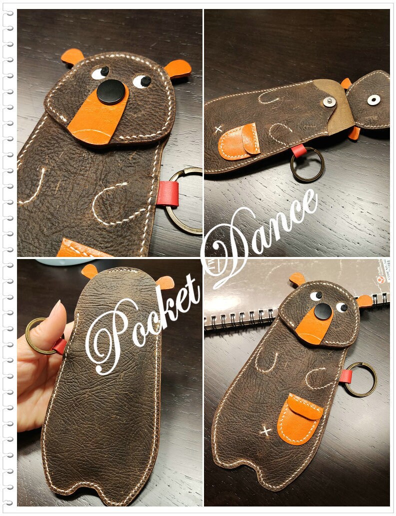 Handmade Leather Bear Small Coin Purse , Leatherwork Pencil Case, Small ...