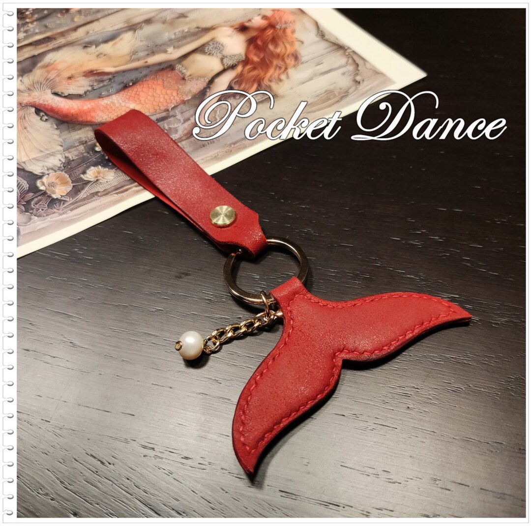 Red Leather Mermaid Fish Tail Keychain, Leather Whale Key Chain, Fish ...