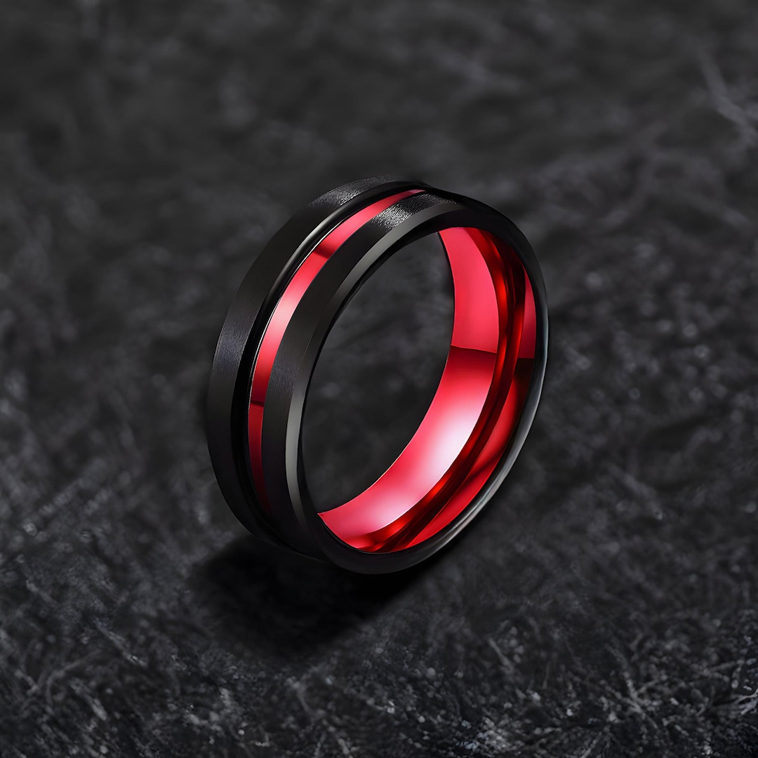 OUTLAW | Red Tungsten Ring With Black Finish & Red Inlay - Tungsten ...