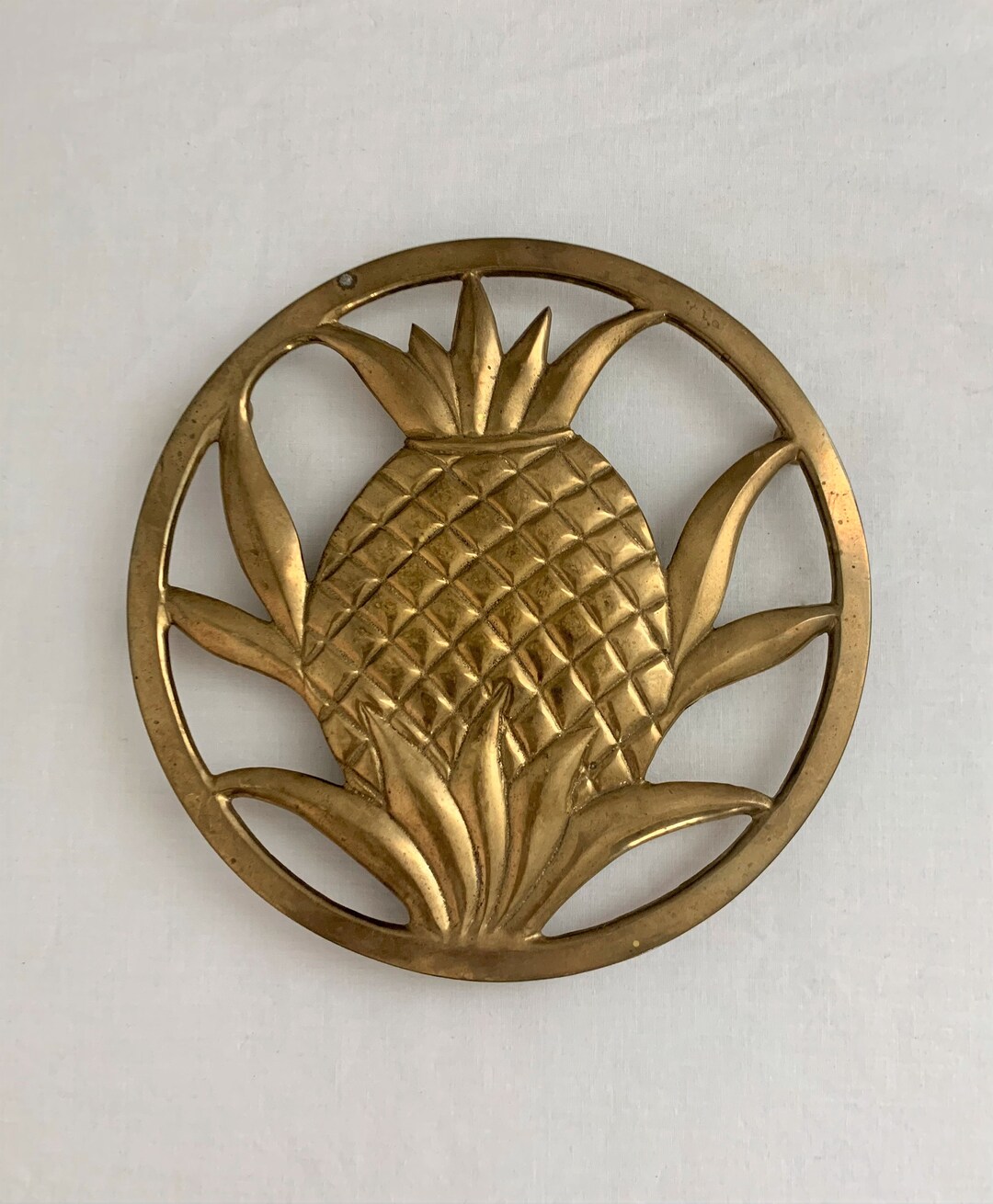 Mid-century Solid Brass Pineapple Trivet on 3 Ball Feet Large Heavy Metal Brass Pineapple Trivet ...
