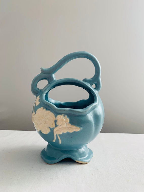 Vintage Blue WELLER Cameo Ware Art Pottery Pot Footed Magnolia - Etsy