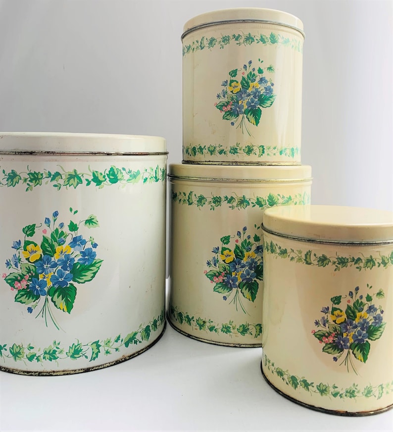 Vintage Ballonoff Nesting Canisters: Floral Kitchen Tins, Set of 4 - Etsy
