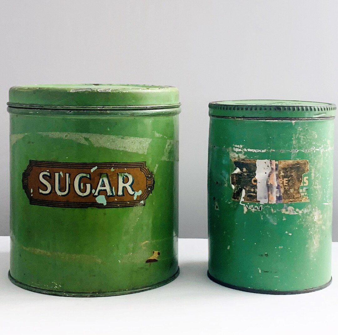 2 Mid-century Rustic Green Sugar Canisters Revere Cane Sugar - Etsy