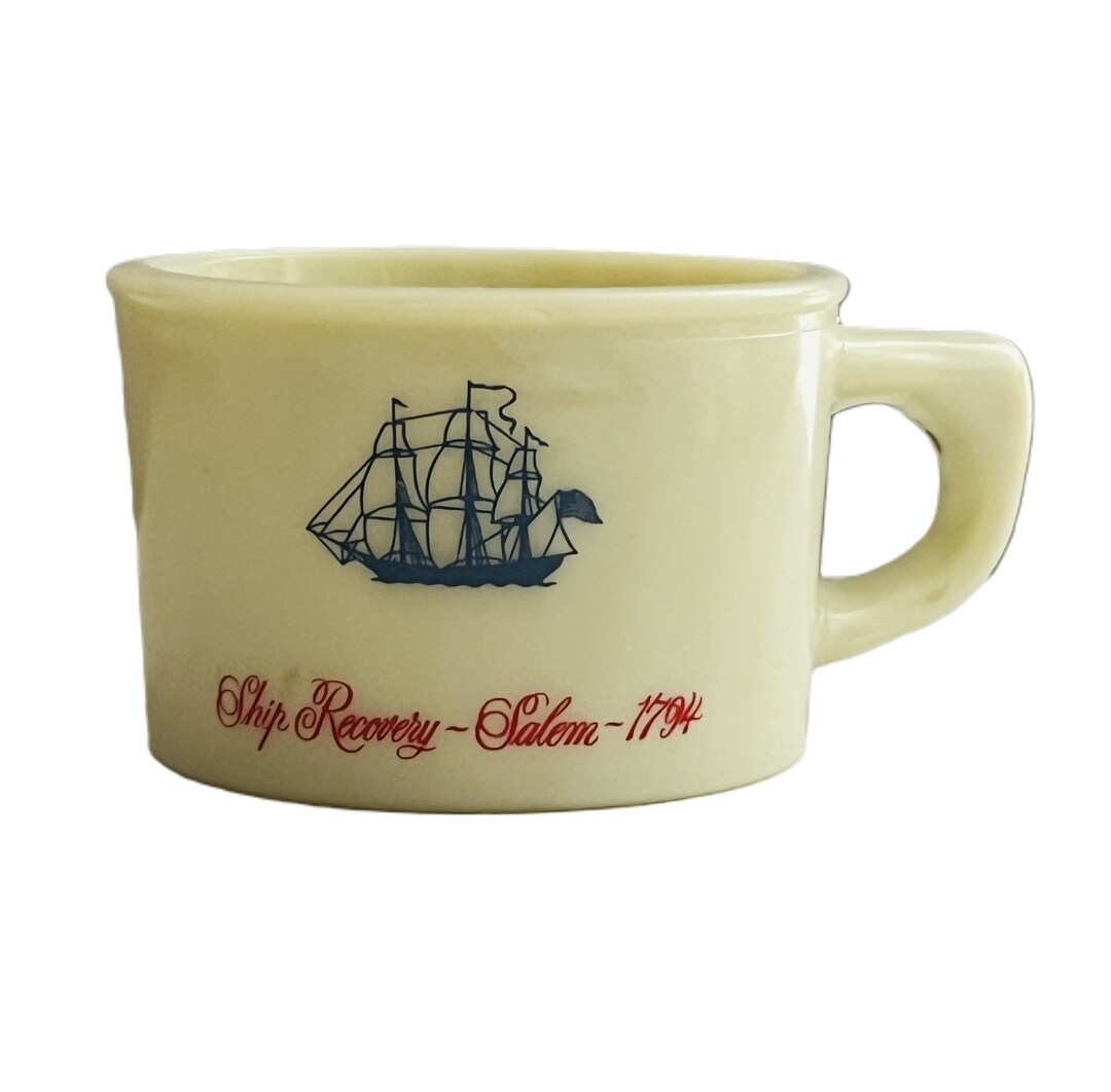 Mid-century Yellow Milk Glass Shaving Mug Shulton Ship, Salem Ships ...
