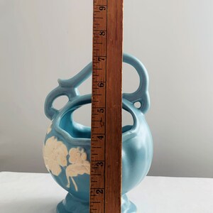 Vintage Blue WELLER Cameo Ware Art Pottery Pot Footed Magnolia Blossom ...