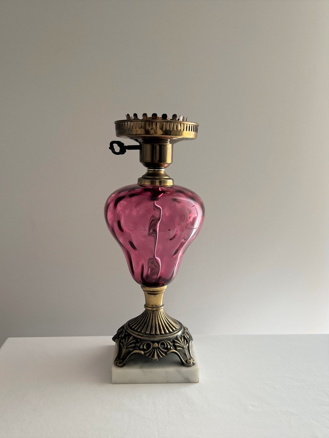 Vintage 13 Tall Cranberry Glass Table Lamp Thumbprint Bubble Cranberry ...