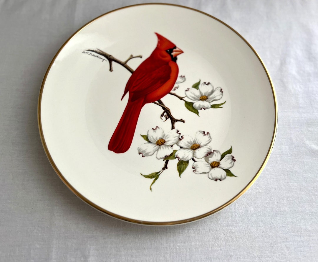 1974 Red Cardinal Plate Red Bird on Blossoming Branch Commemorative ...