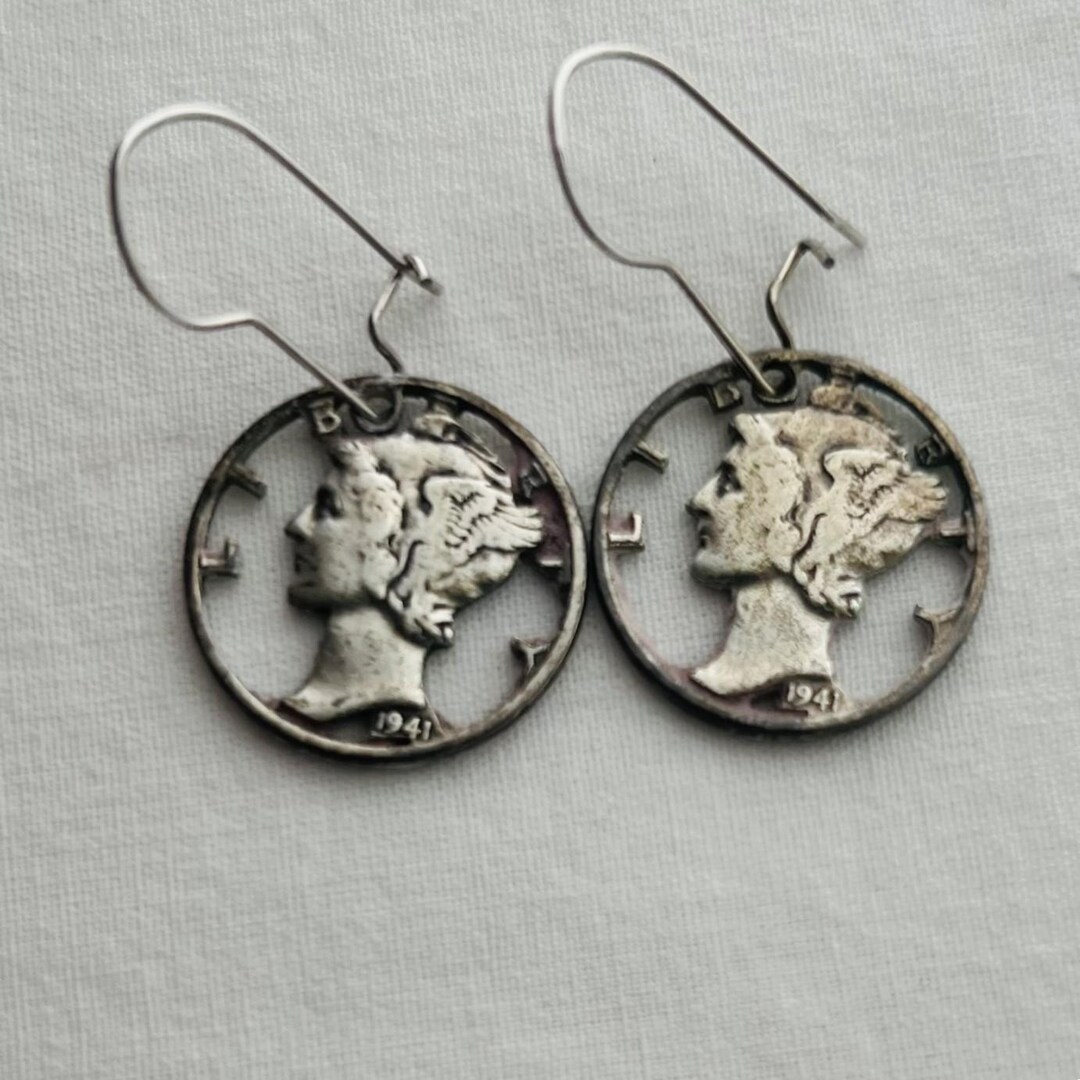 1941 Mercury Dime Cutout Earrings on French Hook - Etsy