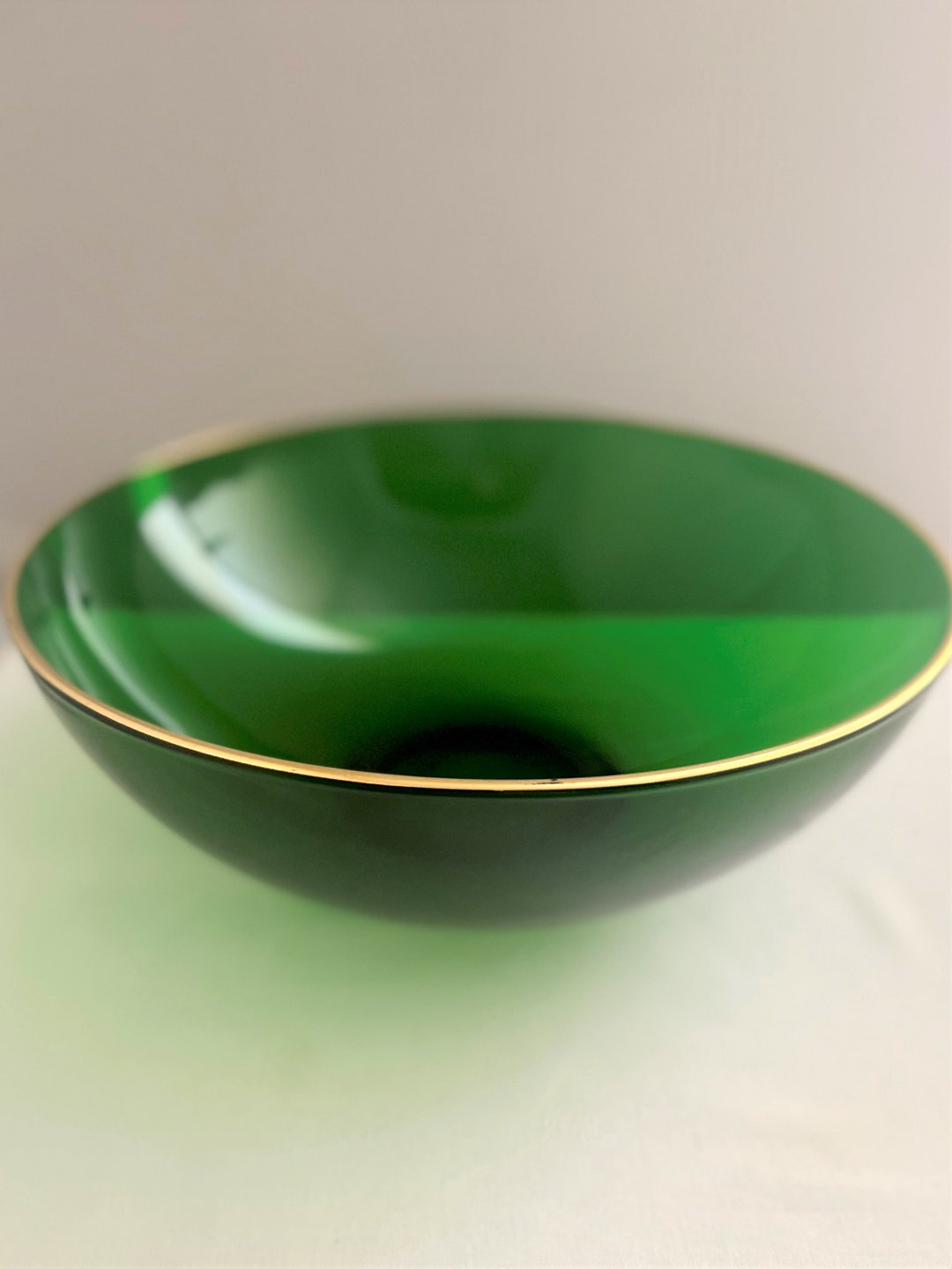 Vintage Emerald Green 10 Inch Glass Bowl With Gold Gilt Trim - Etsy