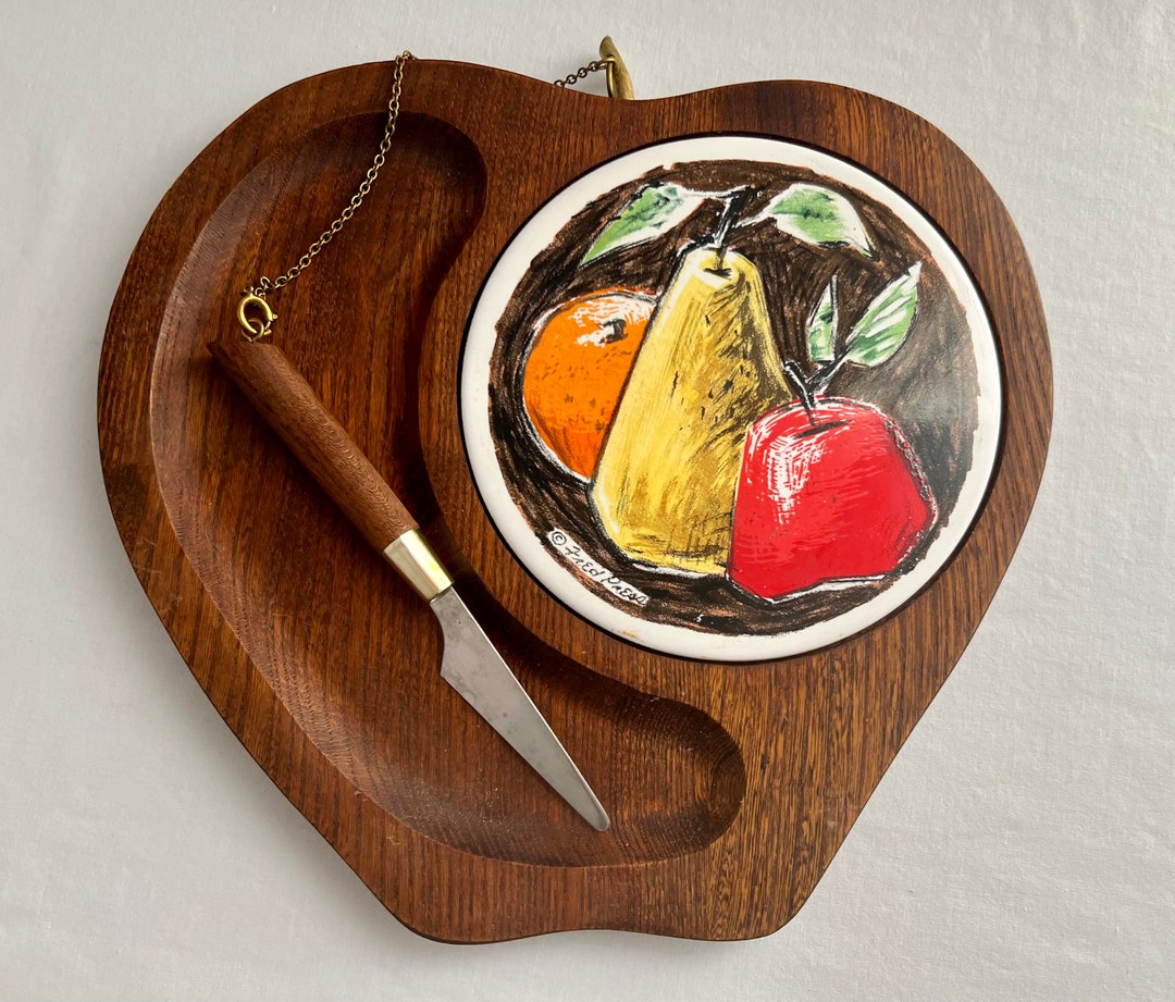 Mid-century Japan Hardwood Apple Knife & Tile Serving Set - Etsy