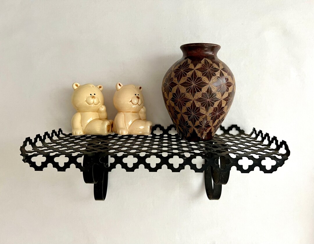 Mid-century Black Iron Metal Shelf Mini Shelf Occasional Wall Shelf ...