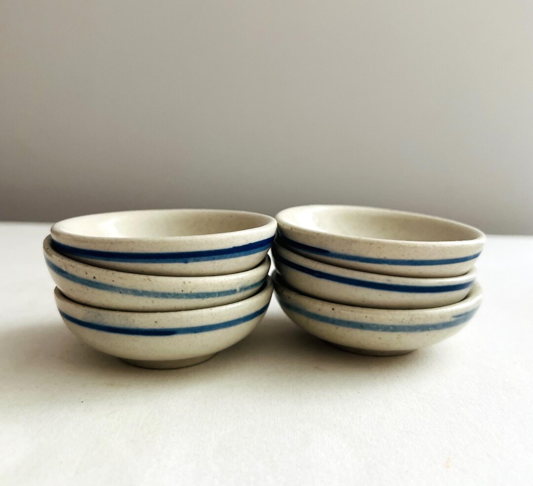 6 Vintage Blue Stripe Pottery Sauce Bowls - Etsy