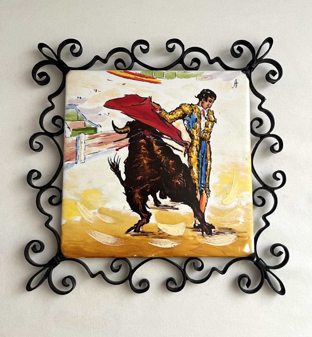 Vintage Spanish Matador Bull Fighter Toro Hand Painted Ceramic Tile ...