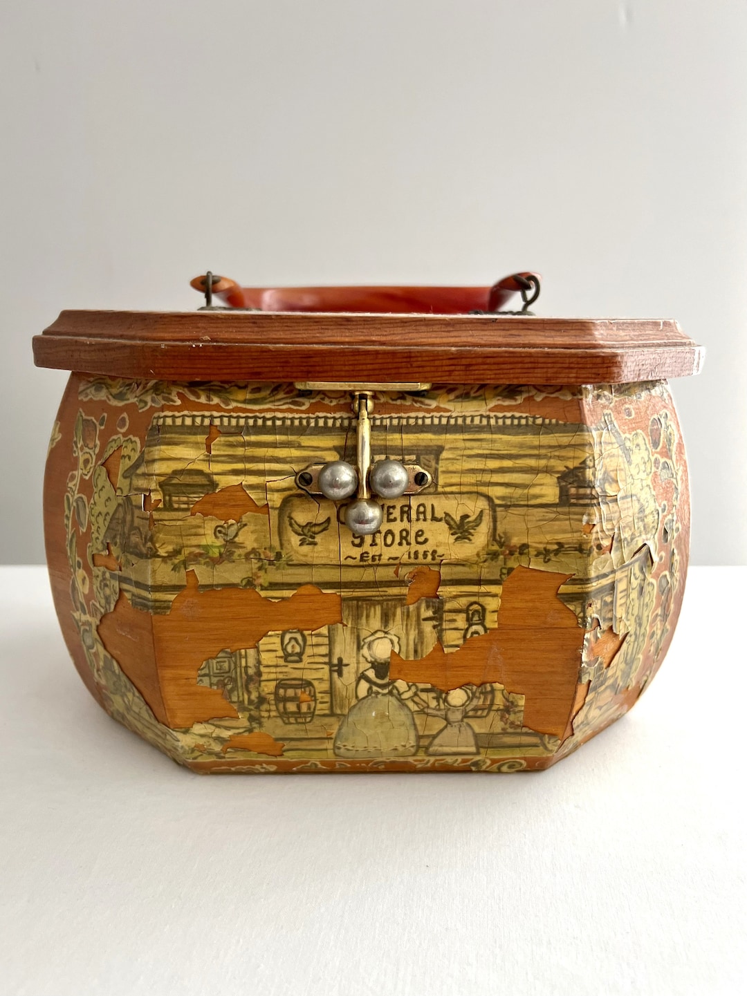 Vintage 1970's Decoupage Wood Box Purse With Lucite Handle - Etsy