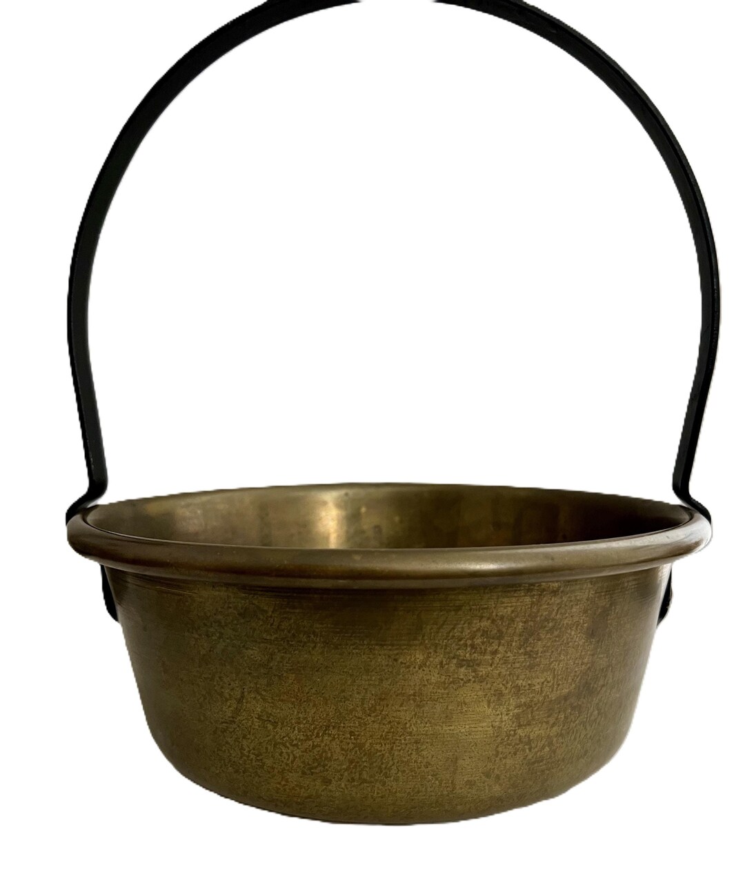 Antique Large Brass Caldron, Bucket, Jam Pot With Black Cast Iron Fixed ...