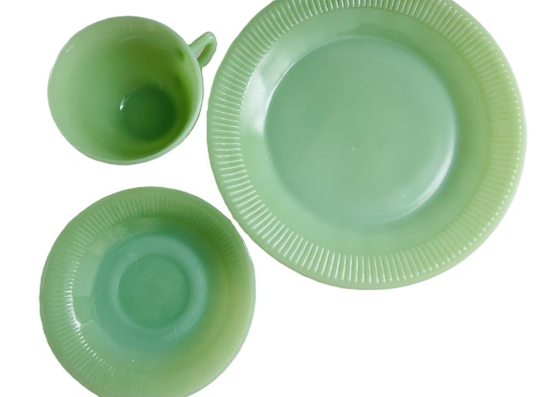 Mid-century 3PC JADEITE by Fire King / 3PC Dinnerware / Anchor Hocking ...