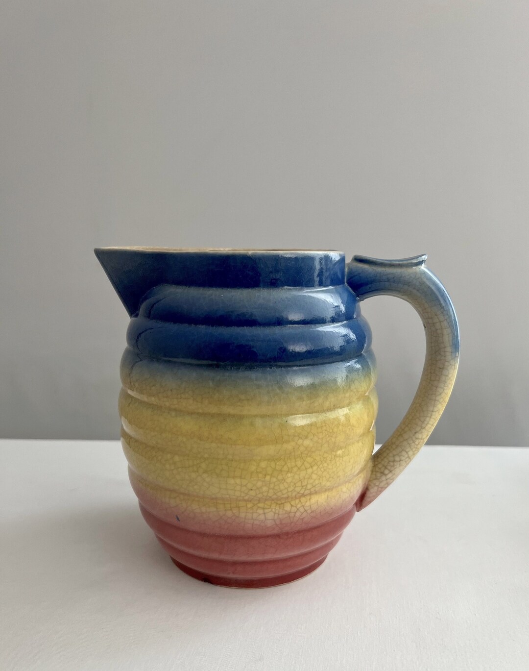 1930's Beehive Water Pitcher / Pink Yellow Blue Ceramic / Made in Japan ...