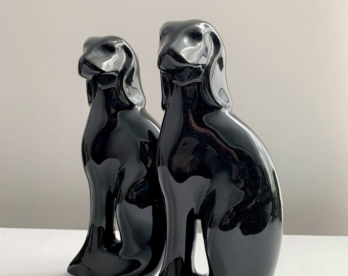 Vintage MCM Black Gloss Dog Statues, Sleek Modern Pair of Black Dogs ...
