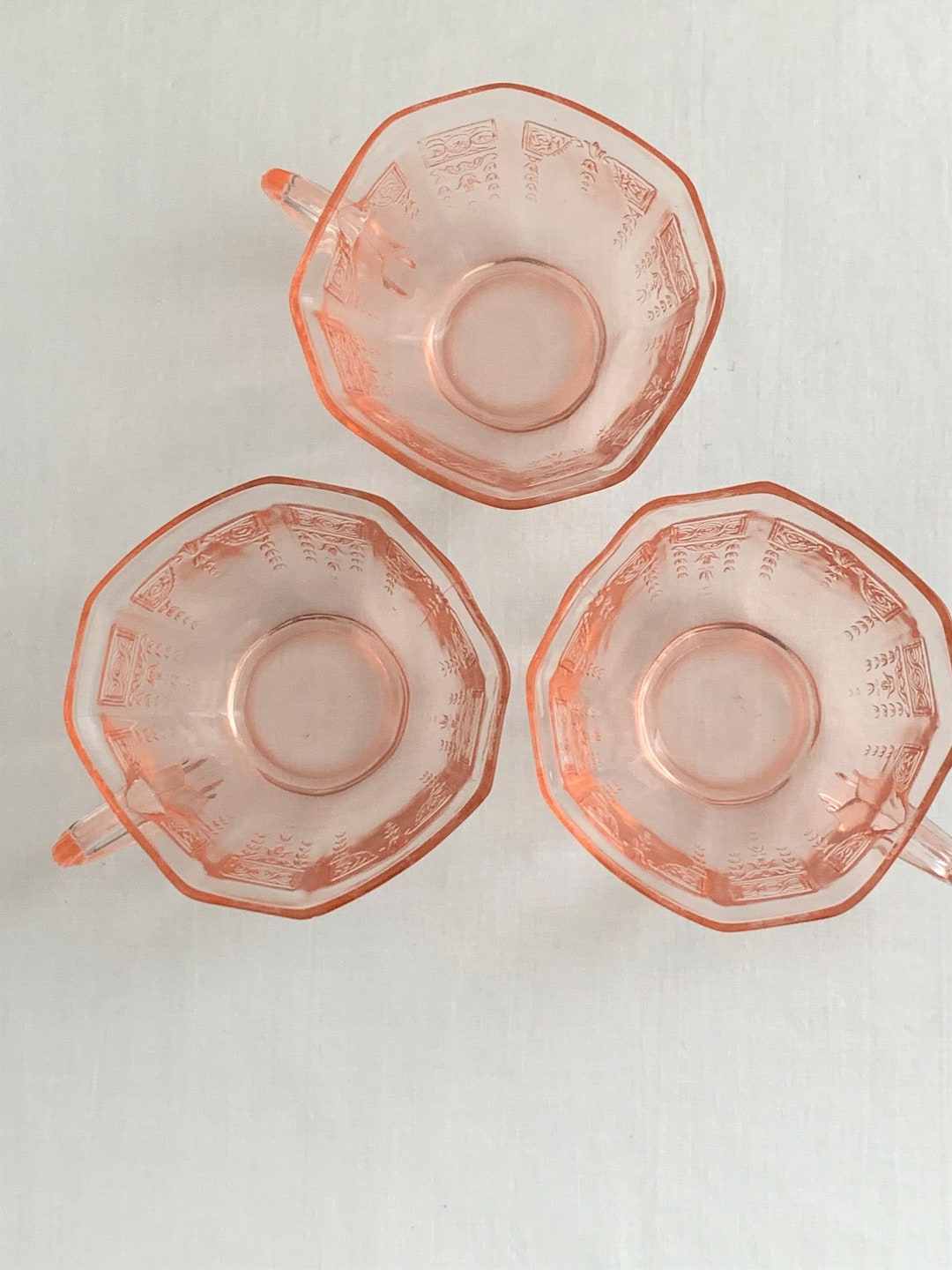3 1940s PINK Princess Glass Coffee Cups Scroll Pattern by Anchor ...