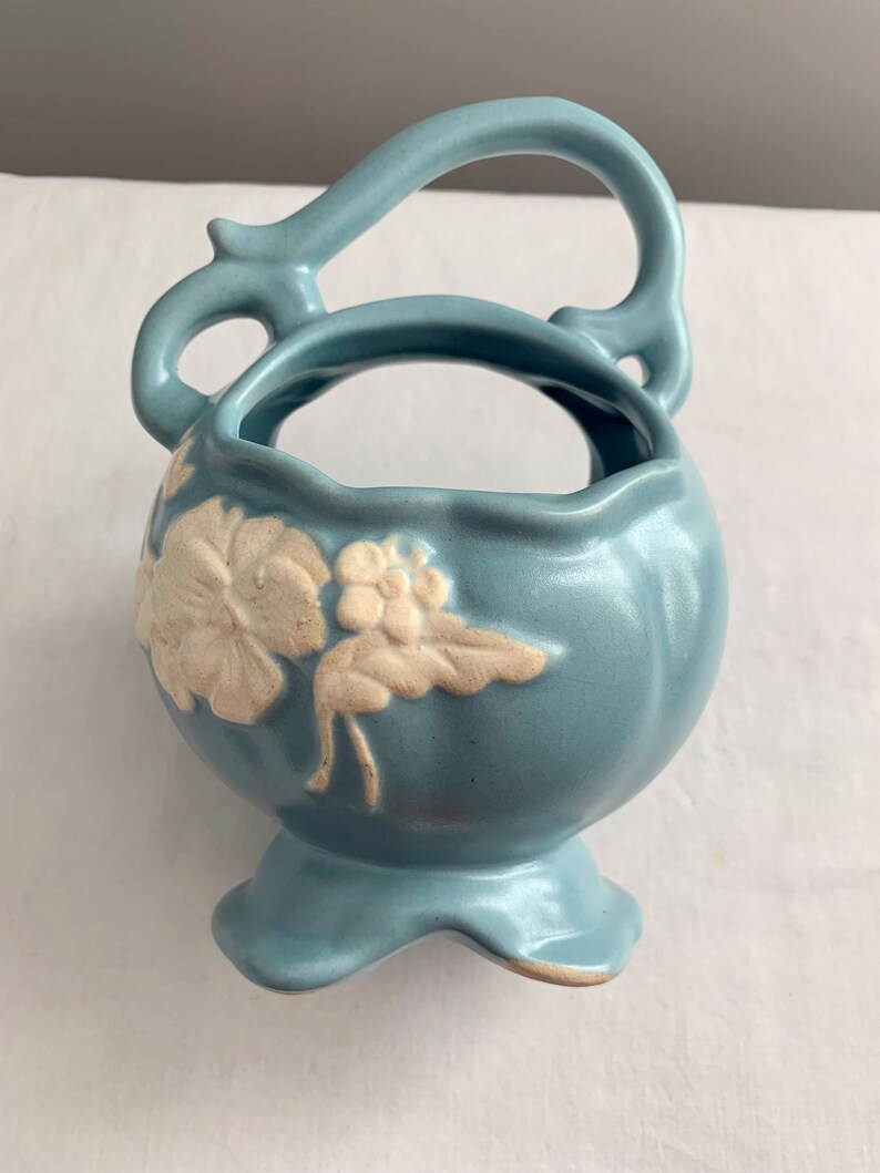 Vintage Blue WELLER Cameo Ware Art Pottery Pot Footed Magnolia - Etsy