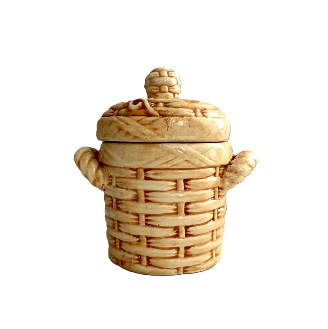 Vintage Ceramic Basket Weave Covered Jar - Etsy