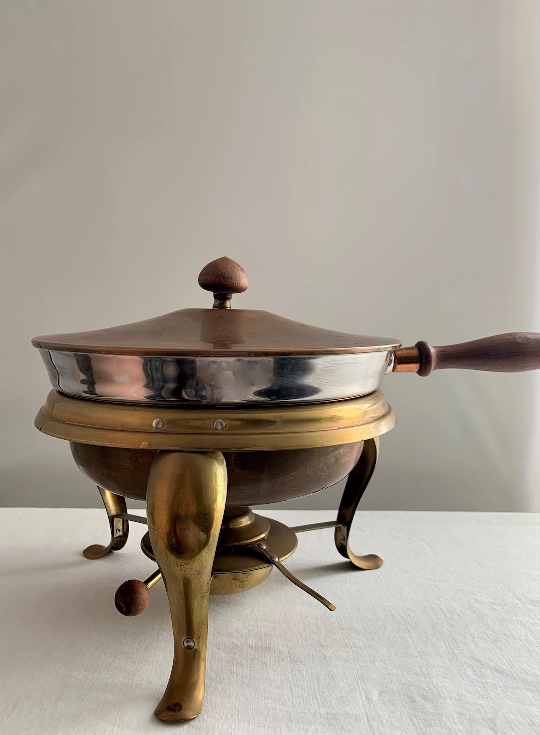 Vintage Chafing Dish / Copper, Brass, Stainless & Wood Buffet Chafing ...