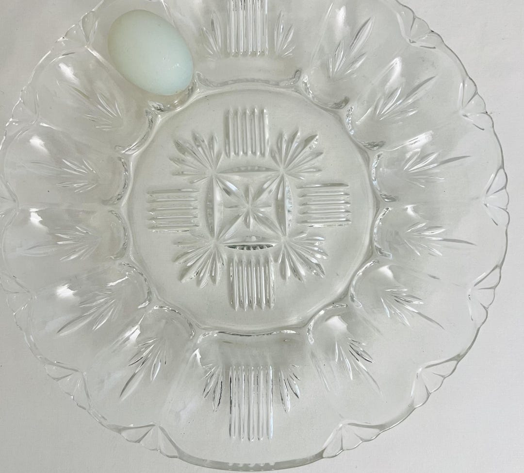 Mid-century Glass Egg Plate / Heavy Post Depression Era Glass / Deviled ...