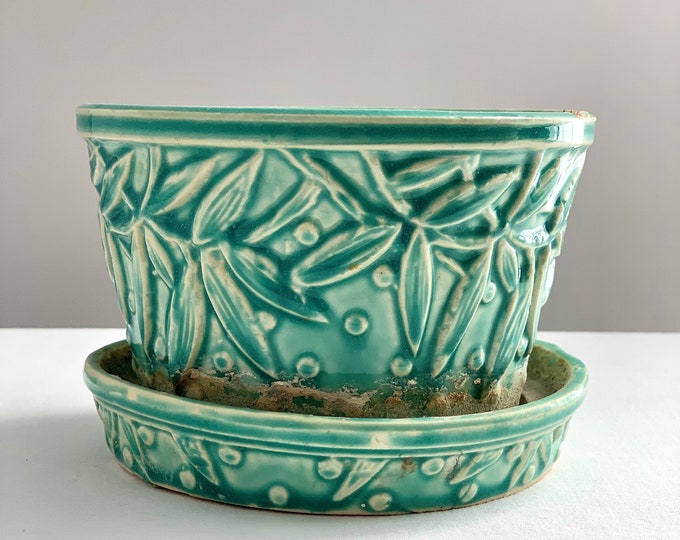 Vintage Mid Century MCCOY TURQUOISE Raised Leaf Dot Design Pottery ...