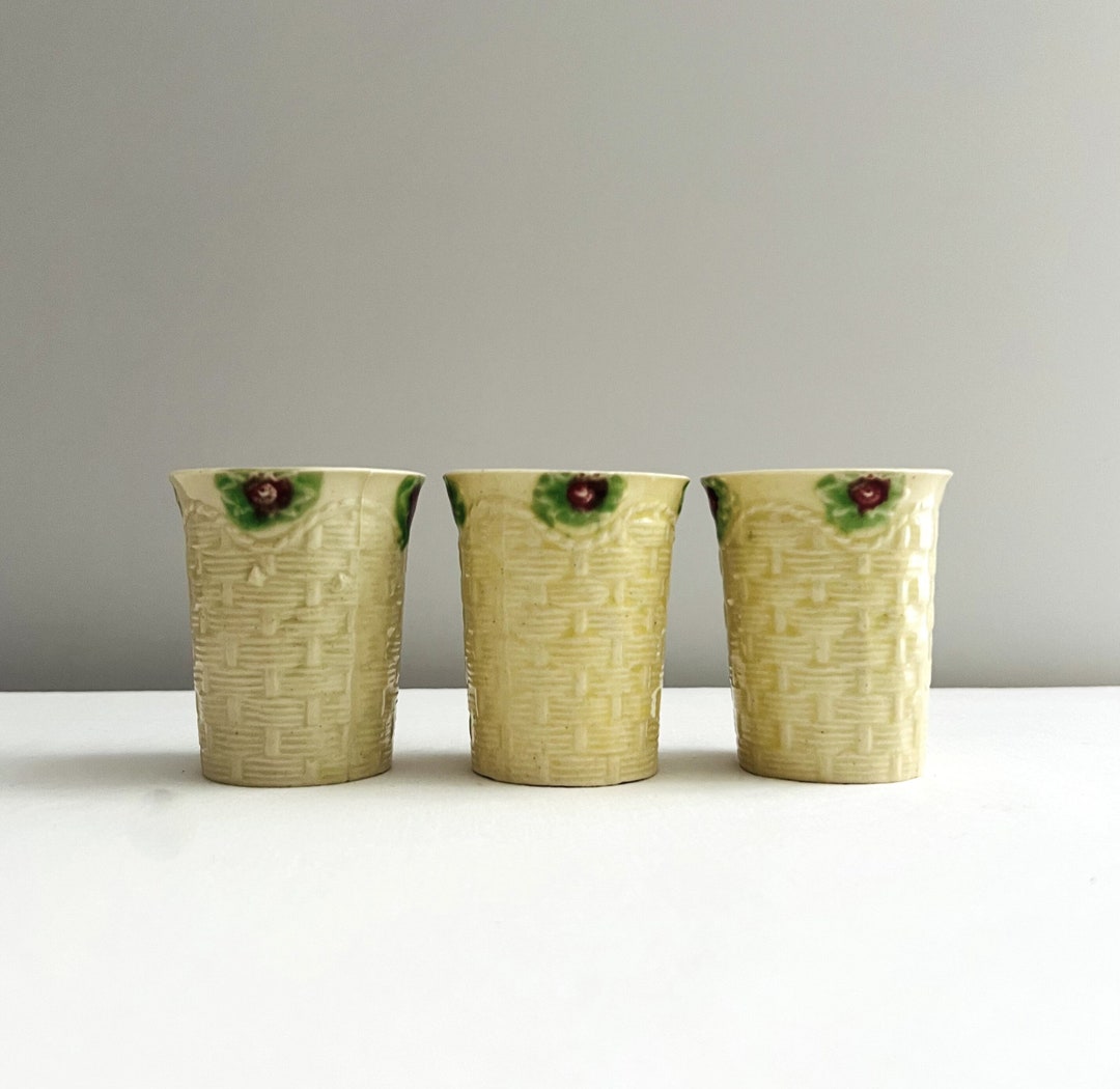 1940's Yellow Basket Weave Textured Ceramic Tea / Juice Cups Majolica ...