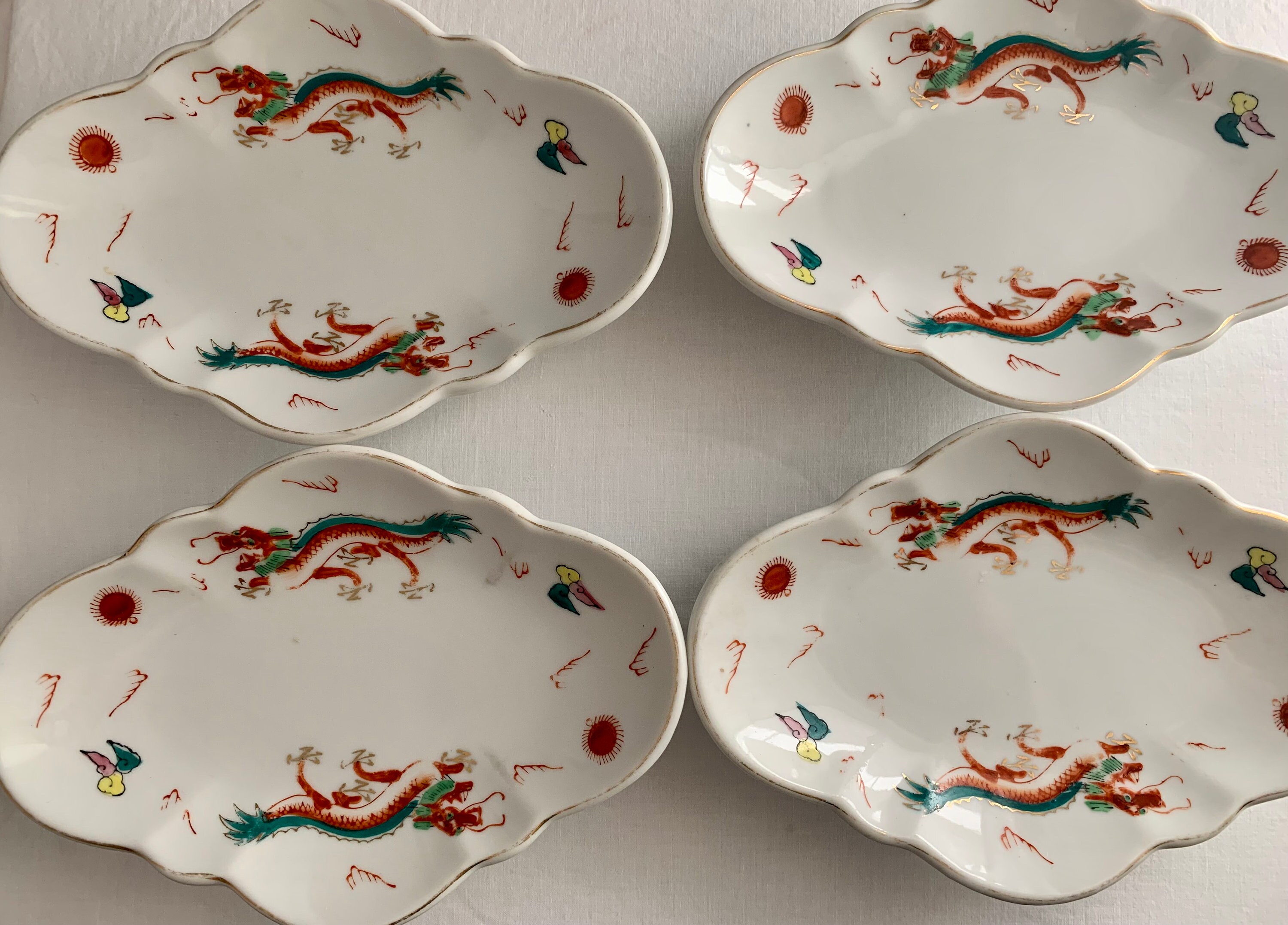 Vintage Japan Dragonware Set of 4 Entree Serving Plates Platters White ...