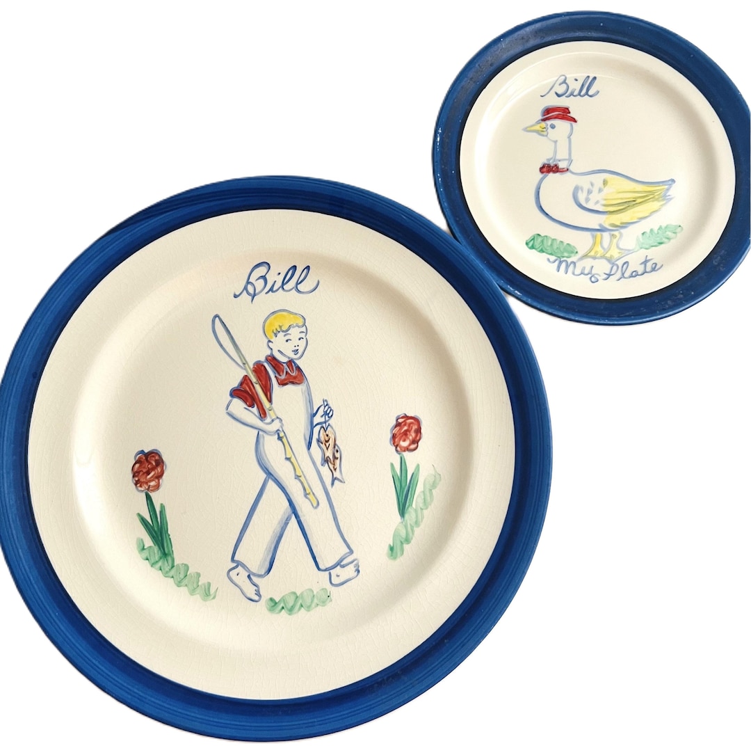 1950's Hand Painted "bill" Dinner Plate & Bread Plate Johnson's Pottery ...