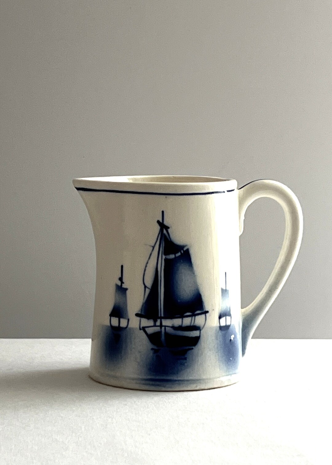 1930's Blue Delft Style Czech Cream Pitcher Features 3 Blue Sailboats ...