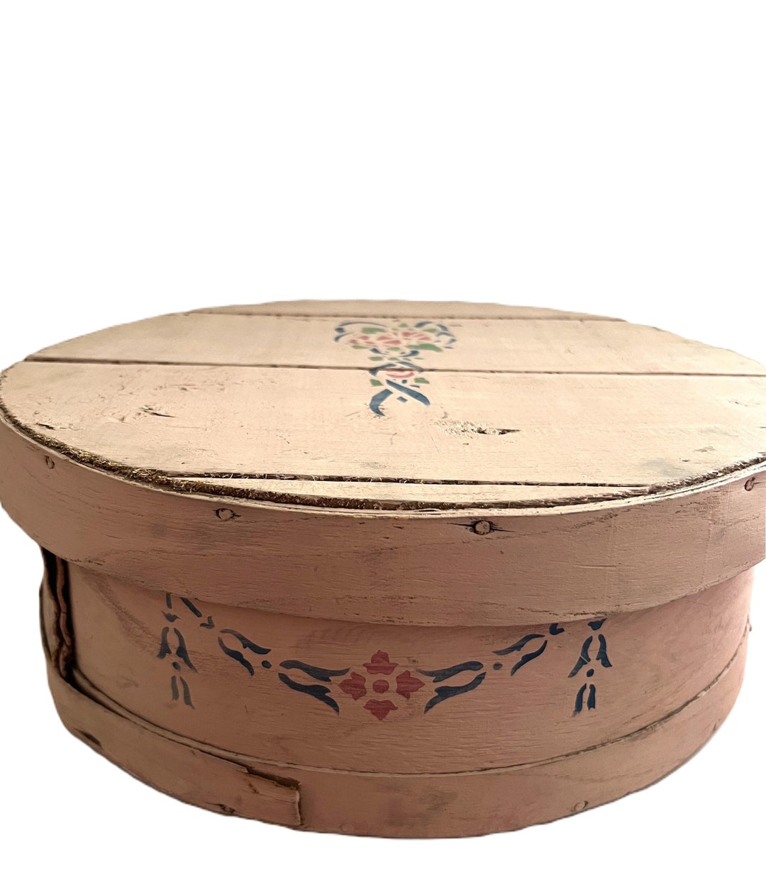 Vintage Pink Wooden Cheese Box: Rustic Folk Art Stenciled Decor - Etsy
