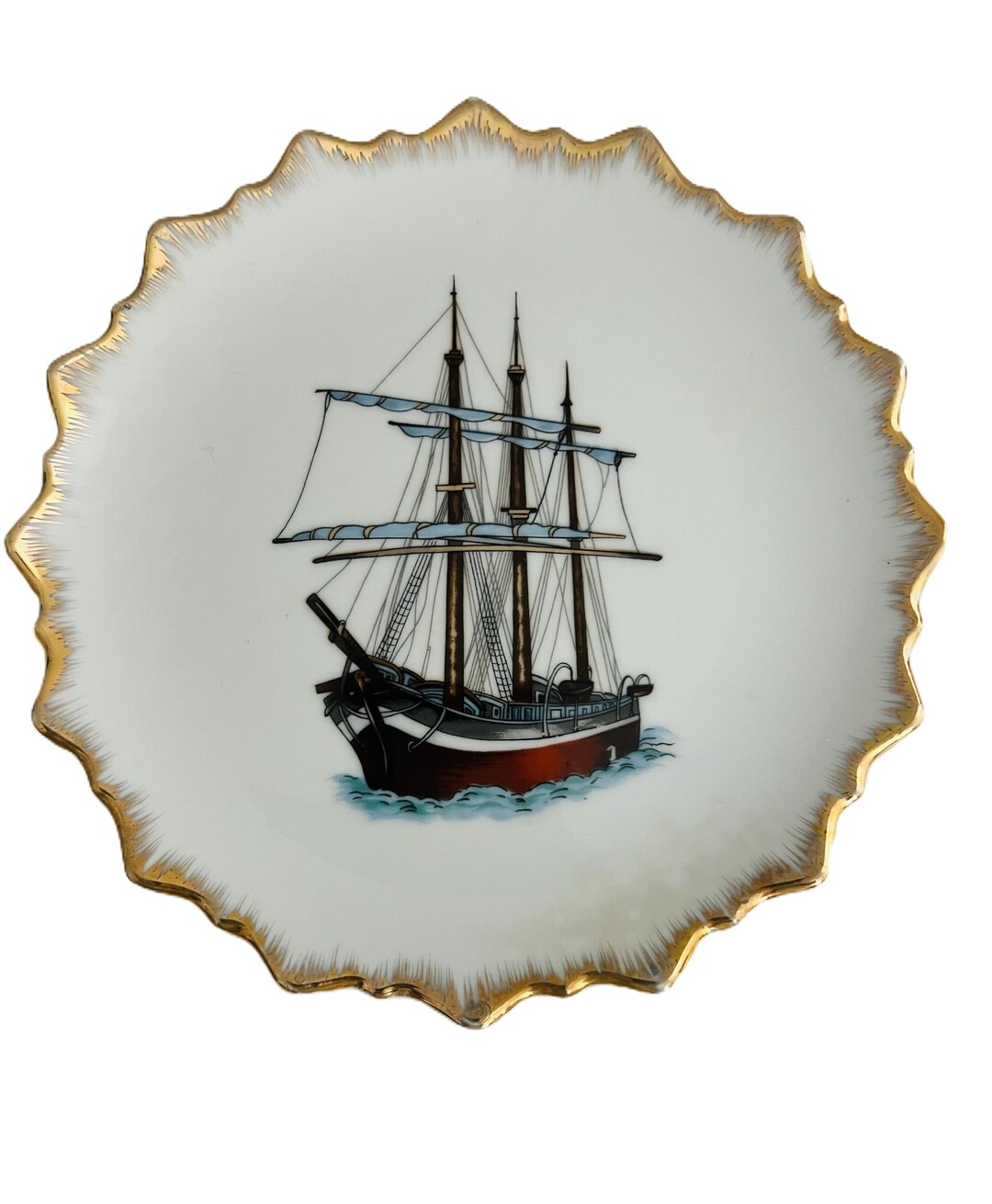 Mid-century Japan Ship Plate Wall Art Gold Scallop Edge - Etsy