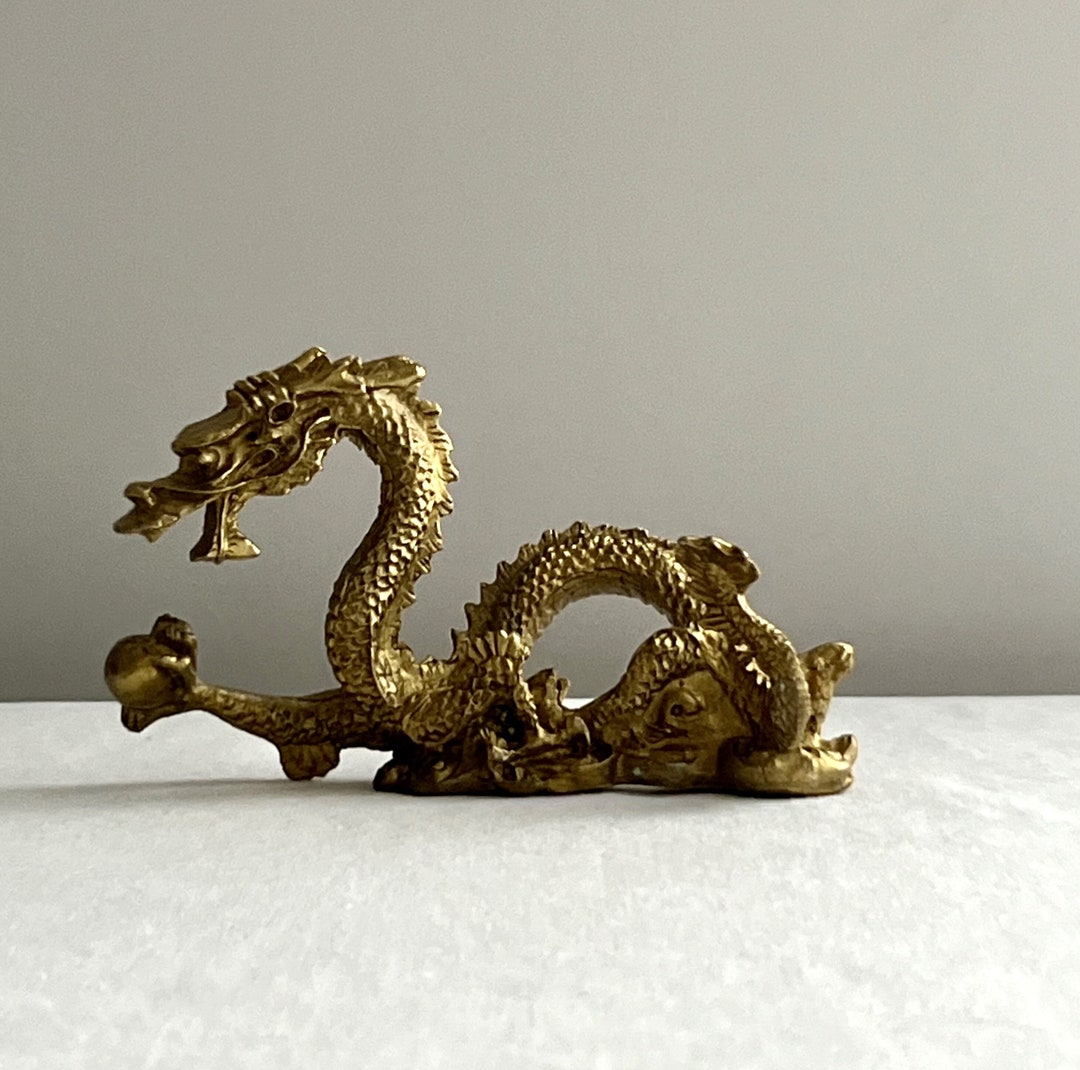 Mid-century BRASS Dragon Cast Figurine Heavy Solid Detailed Dragon Bold ...