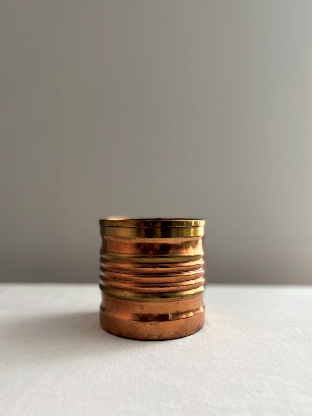 Vintage Ribbed Solid Copper Container Kitchen Tool, Planter, Desk ...