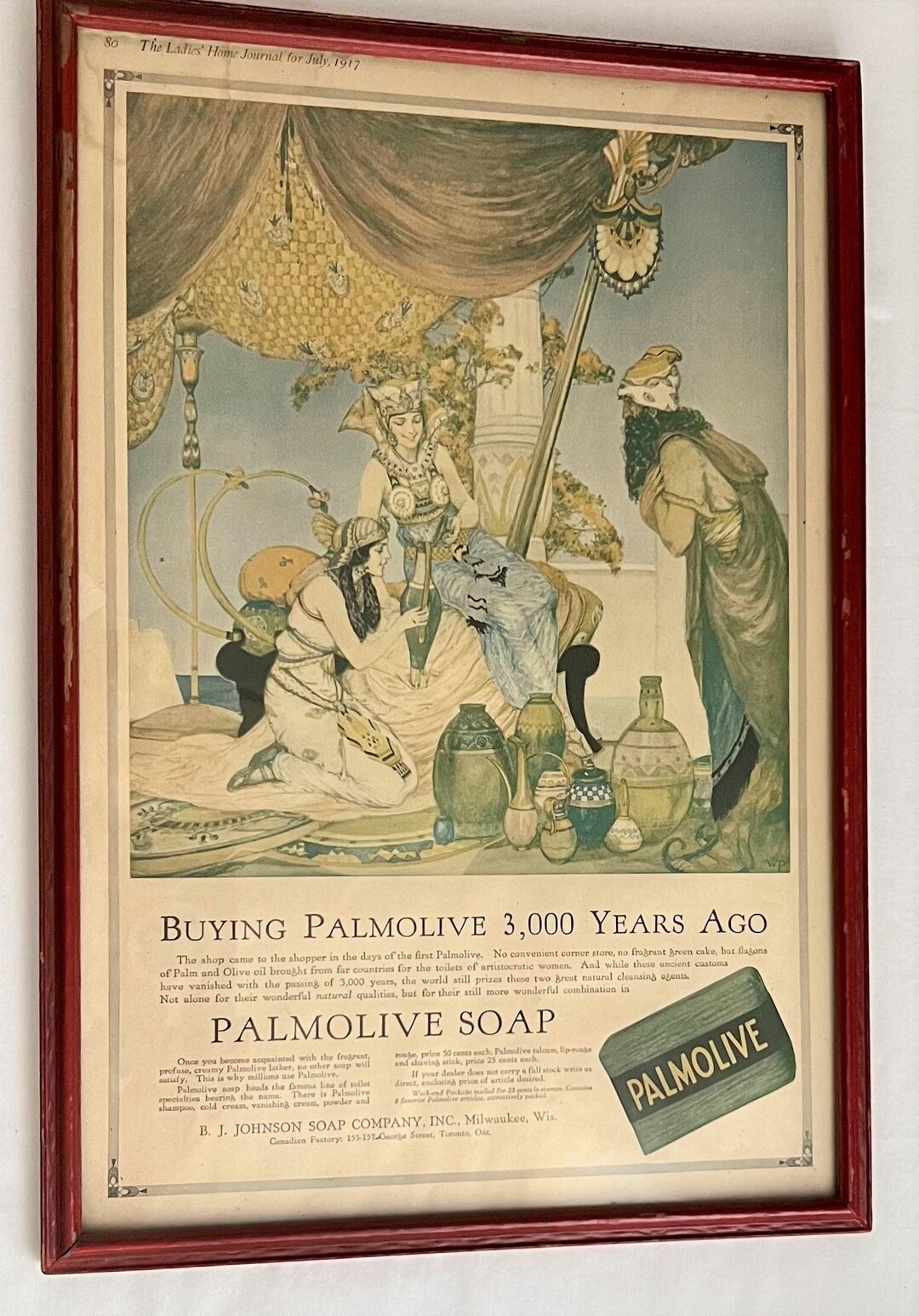 Antique Framed Print Ad Art by Willy Pogany 16" X 11" 1917 Palmolive ...