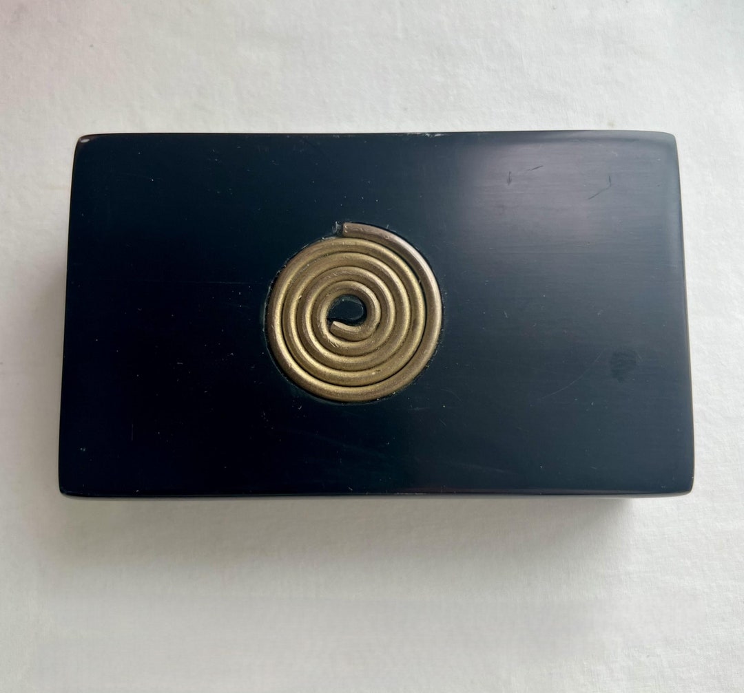 Vintage Black Stone Box With Brass Coil Inlay - Etsy