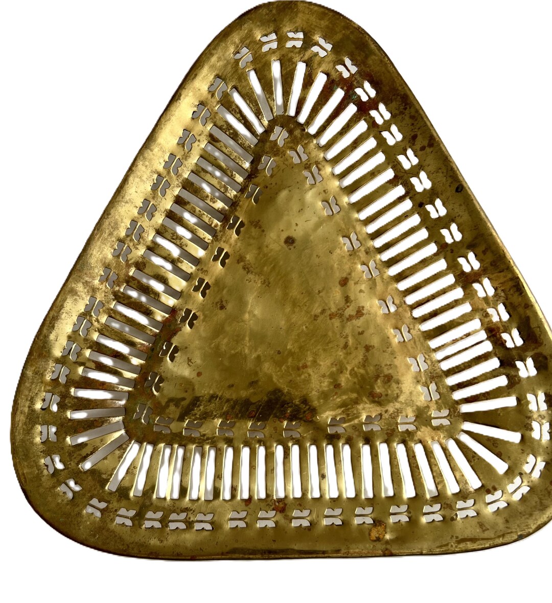 Vintage Reticulated Brass Tray, Triangle Footed Design - Etsy