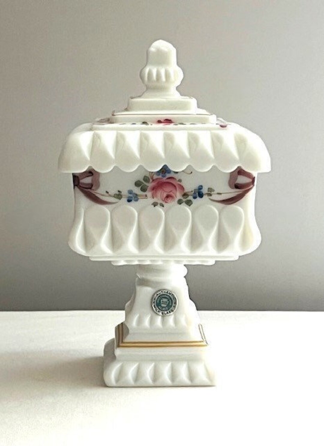 Mid-century Westmoreland Milk Glass Cake Box 2 Piece Hand Painted ...