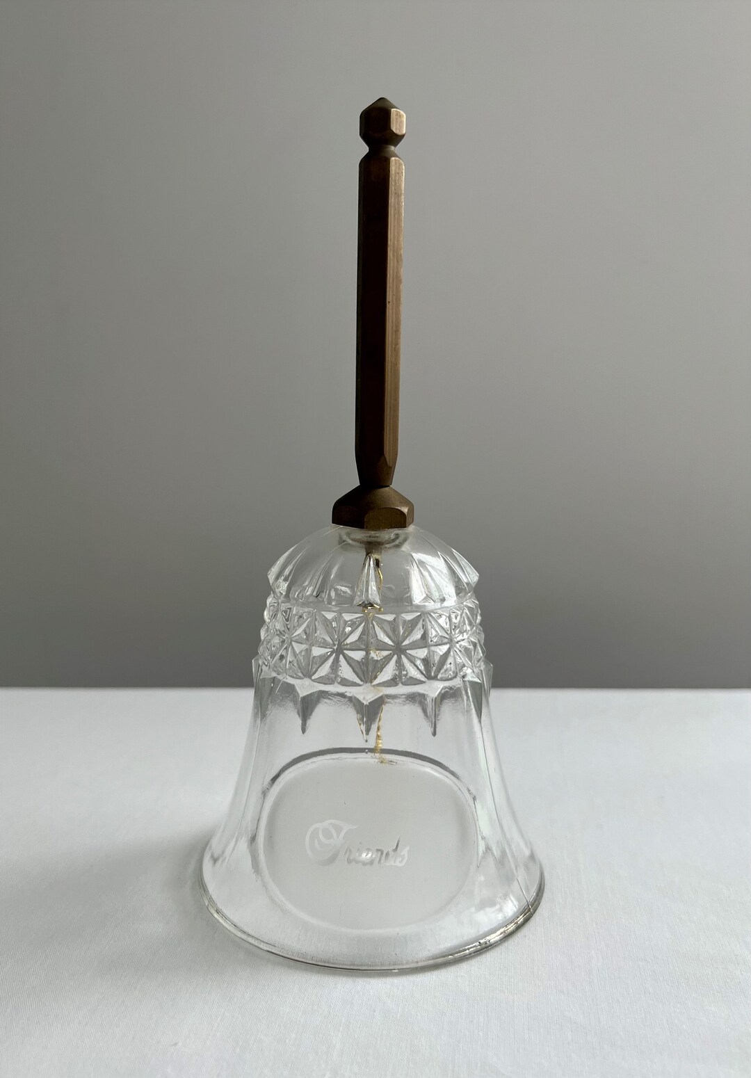 Vintage Engraved "friends" Pressed Glass Brass Bell - Etsy