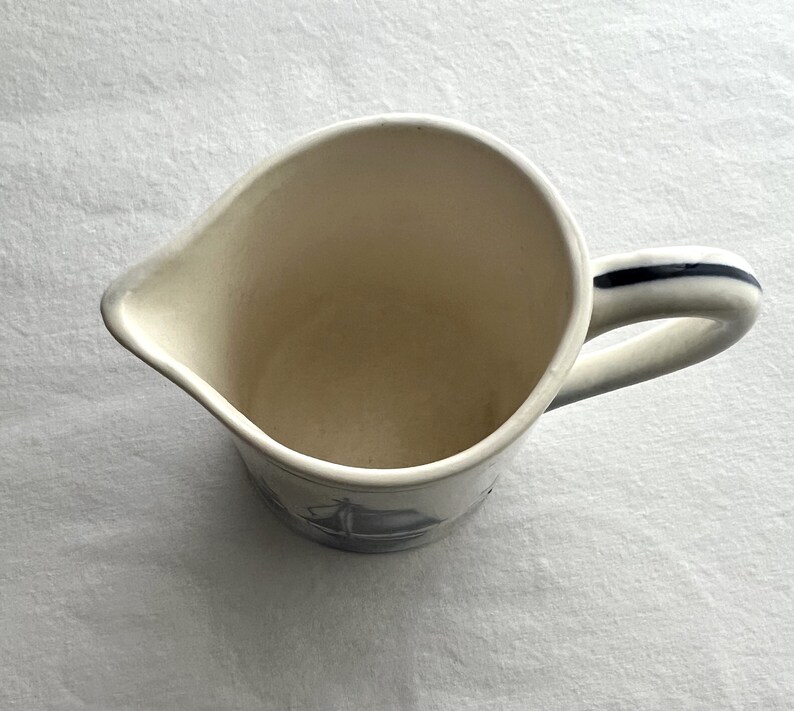 1930's Blue Delft Style Czech Cream Pitcher Features 3 Blue Sailboats ...