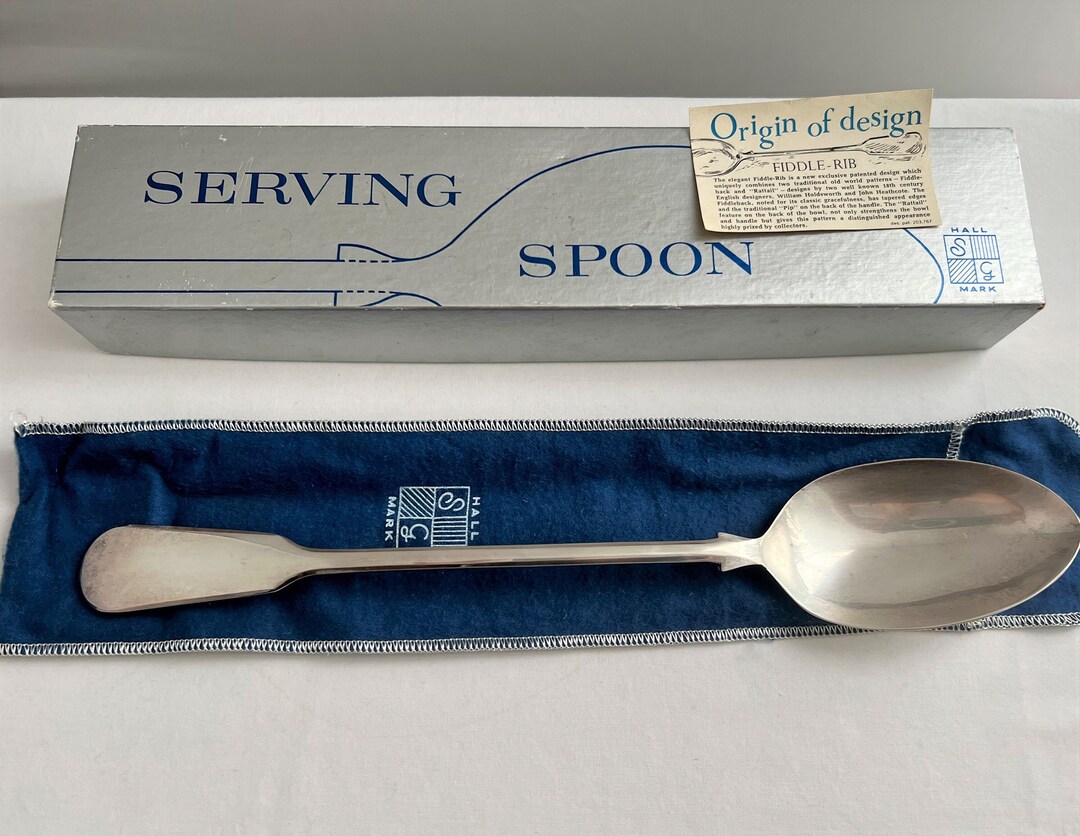 Vintage Silver Fiddle Rib Large 13 Inch Serving Spoon Hallmark SG ...